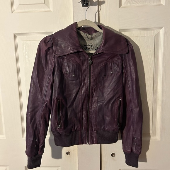 Guess | Jackets & Coats | Guess Purple Genuine Leather Jacket | Poshmark